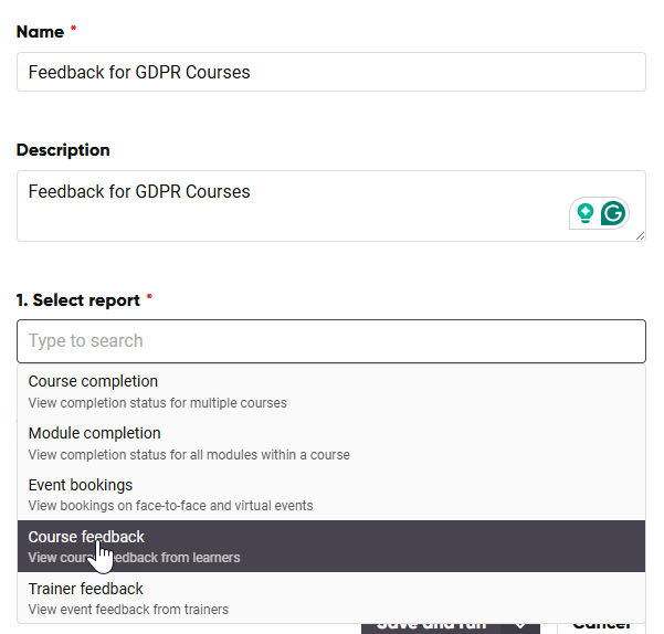 Creating a Feedback report – Form LMS Guide