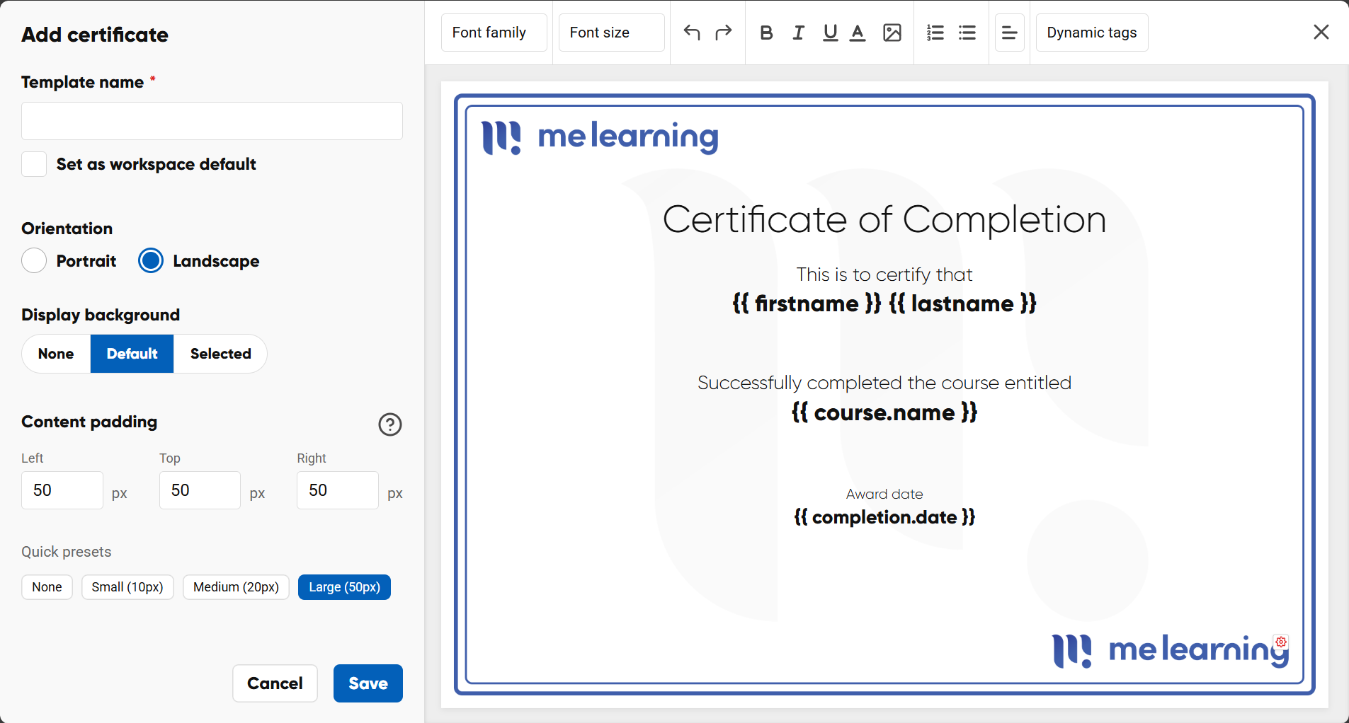 Certificate templates – Form LMS Guide